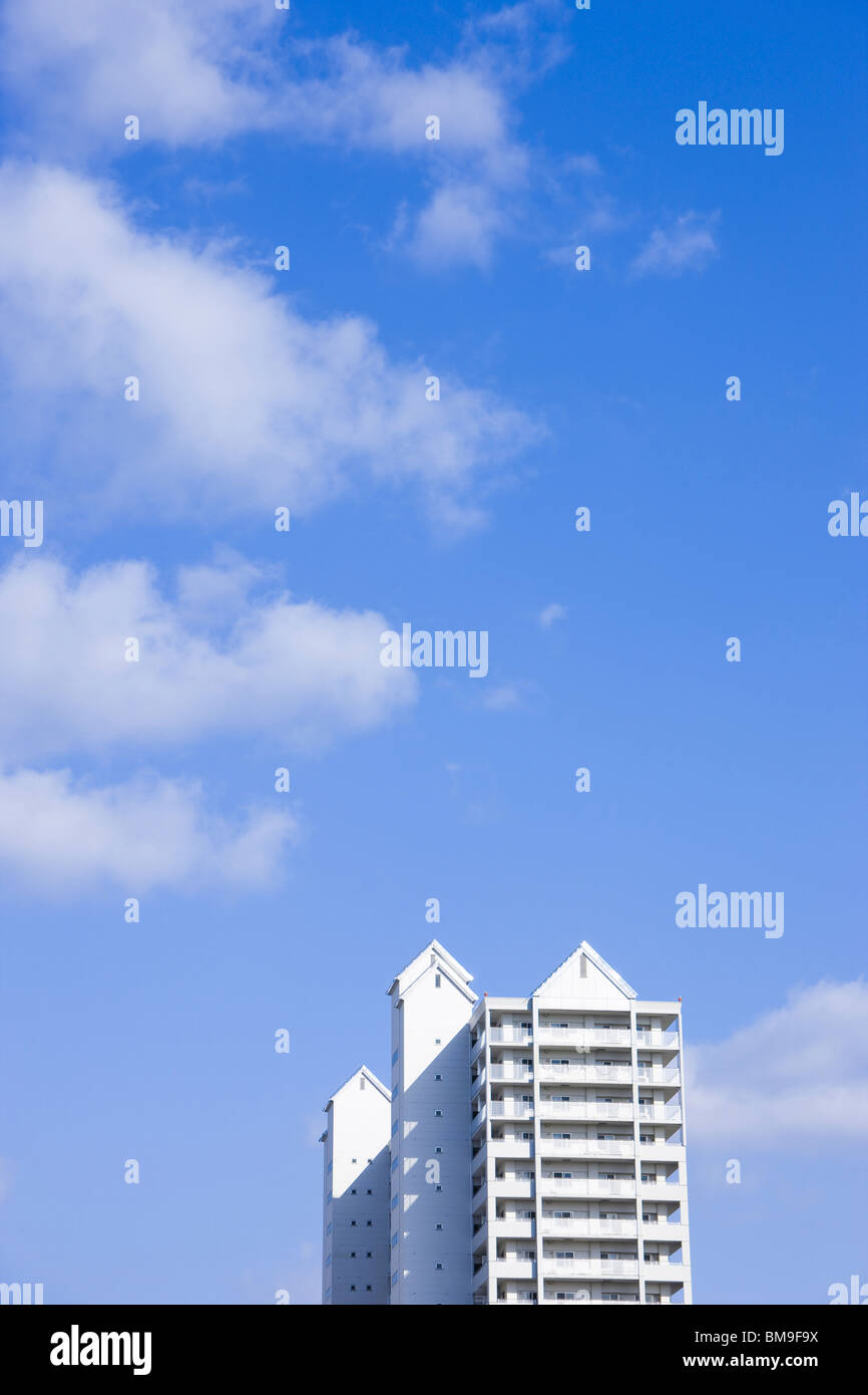 Apartment building under sky, Nishinomiya city, Hyogo prefecture, Japan ...
