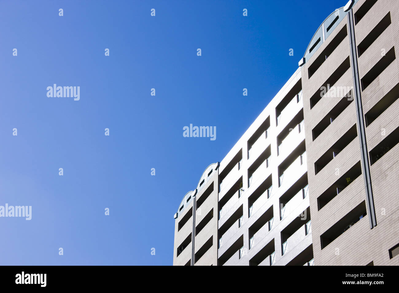 Apartment building under sky, copy space, Nishinomiya city, Hyogo ...