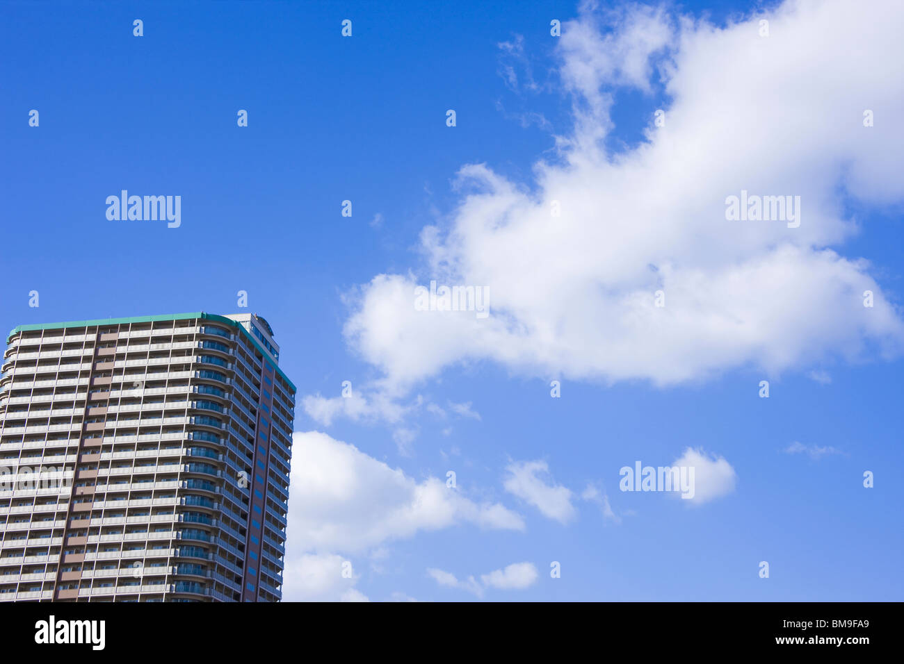 Apartment building under sky, copy space, Nishinomiya city, Hyogo ...