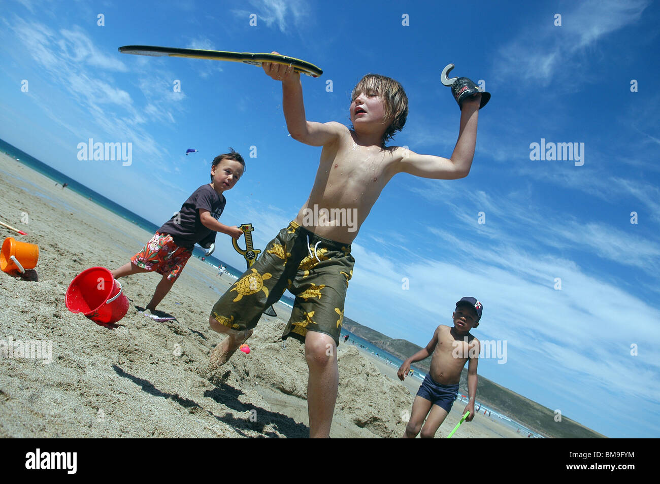 family holiday at sennen beach cornwall Stock Photo - Alamy