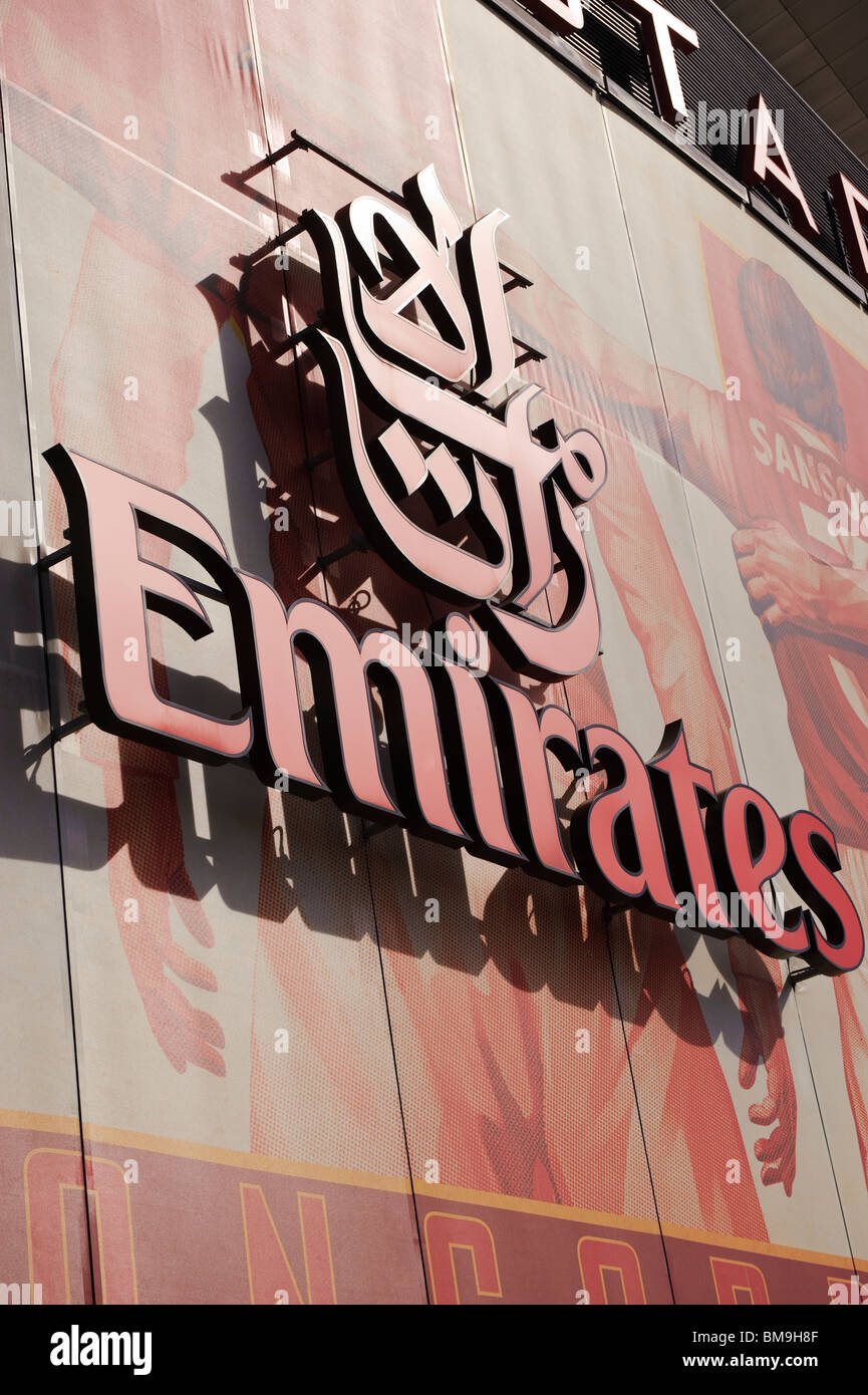 The Emirates Stadium, signage close up Arsenal football club, English ...