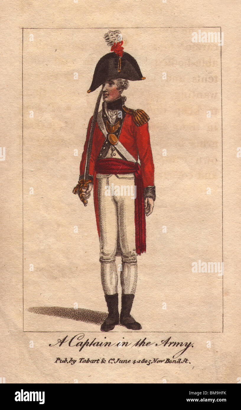 A Captain in the Army, in scarlet jacket, crimson sash, white breeches ...
