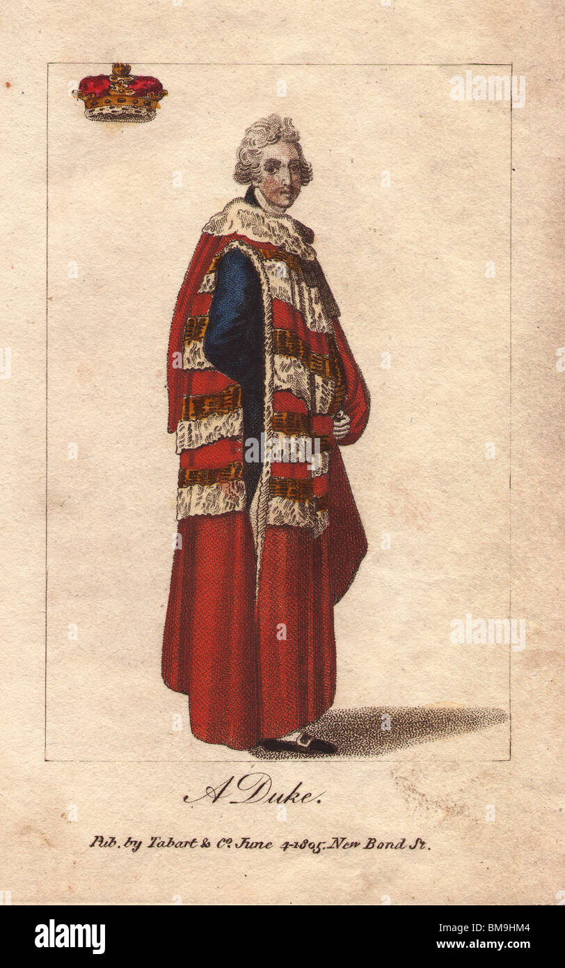 A Duke, in parliamentary robes of crimson cloth with four guards of ...