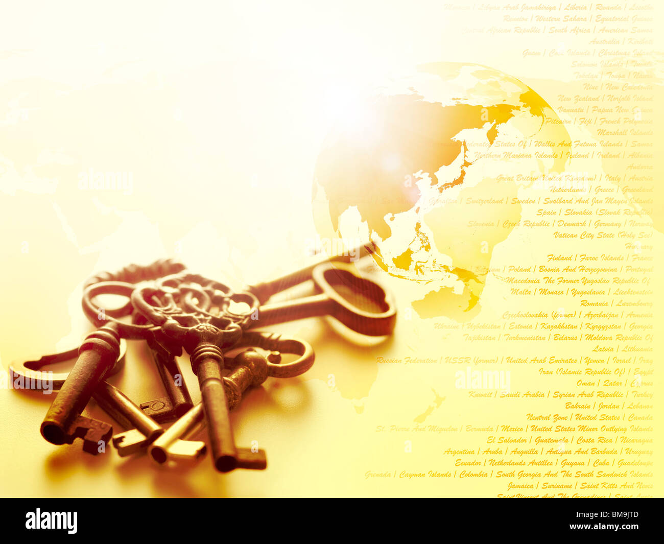 Image of globe and old keys, computer graphic Stock Photo - Alamy
