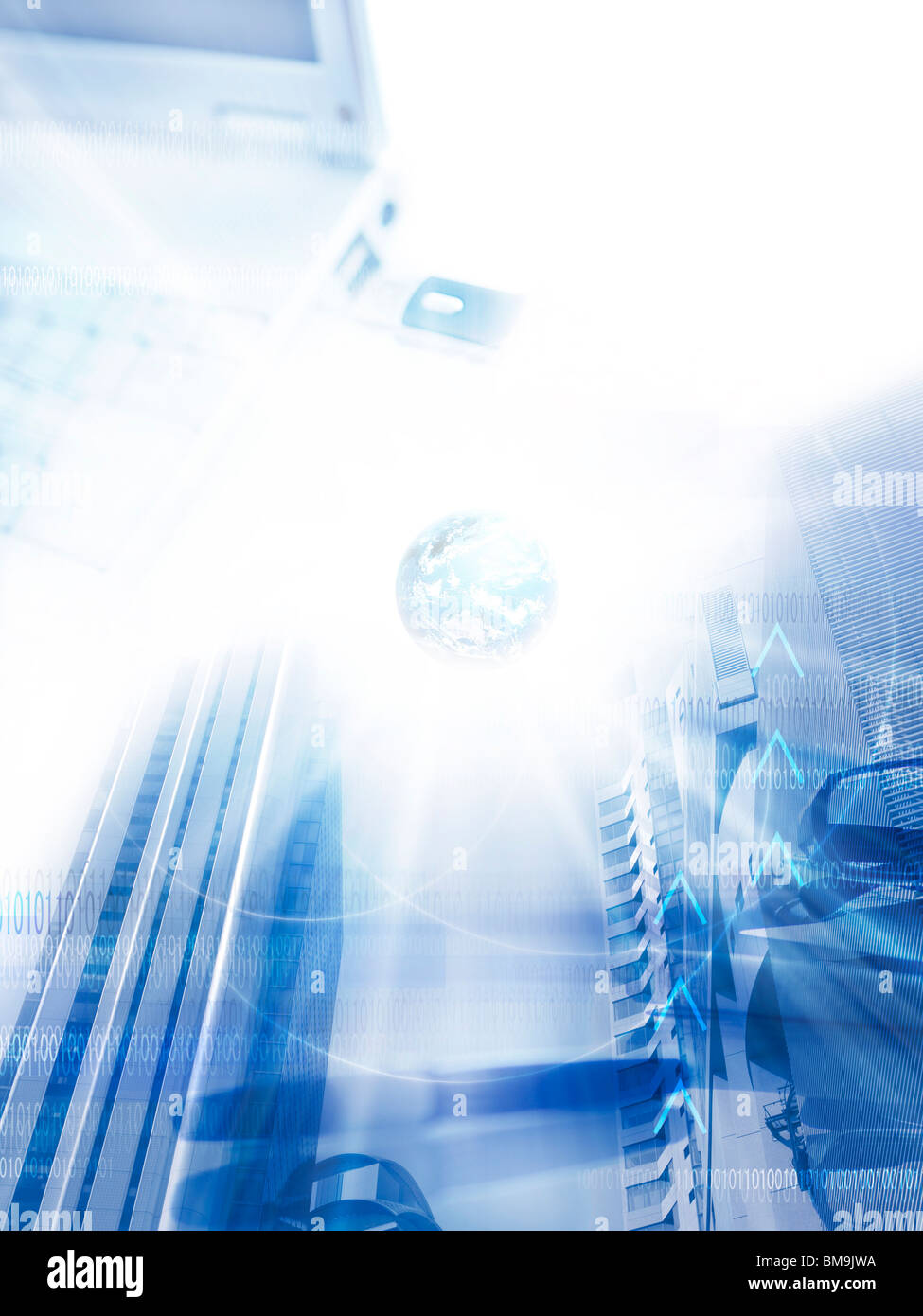 Image of globe and office buildings, computer graphic Stock Photo - Alamy