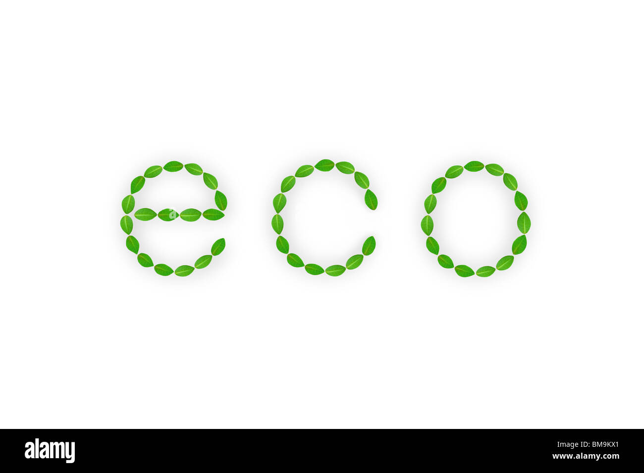 Leaves spelling 'eco', computer graphic, white background Stock Photo ...