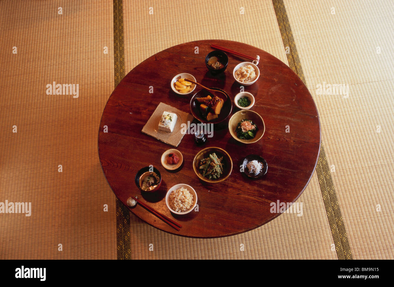 Japanese Cuisine on Round Table in Japanese Room Stock Photo - Alamy