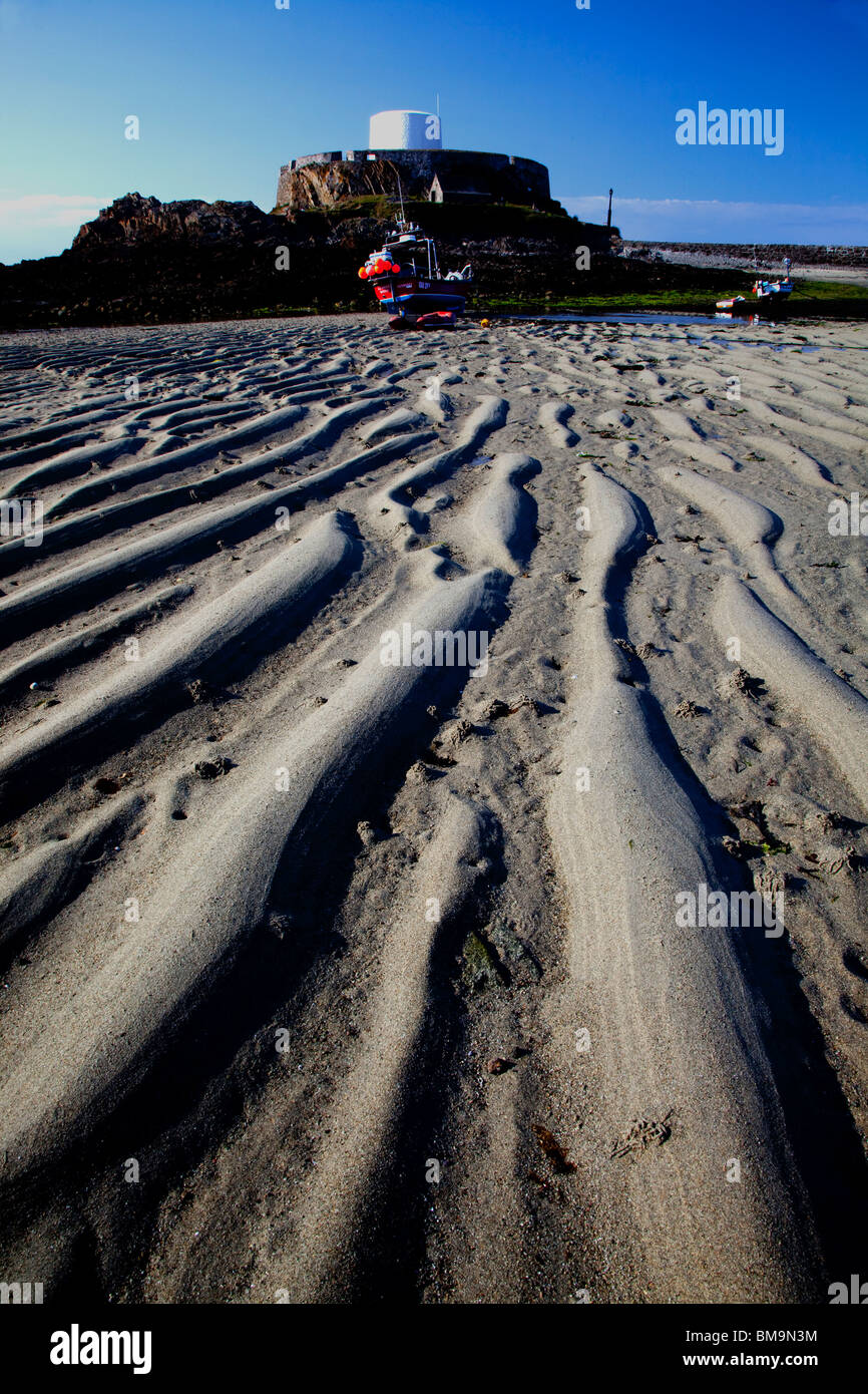 Fort Grey with leading sand lines to the Martello Tower, Guernsey ...