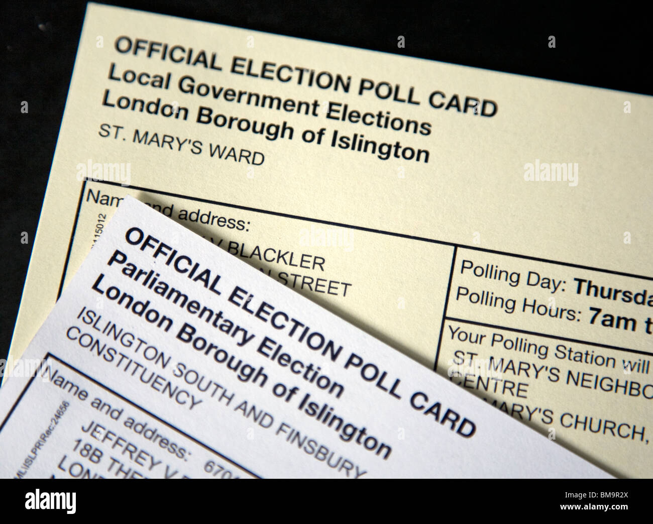 Official election poll cards, London Stock Photo - Alamy