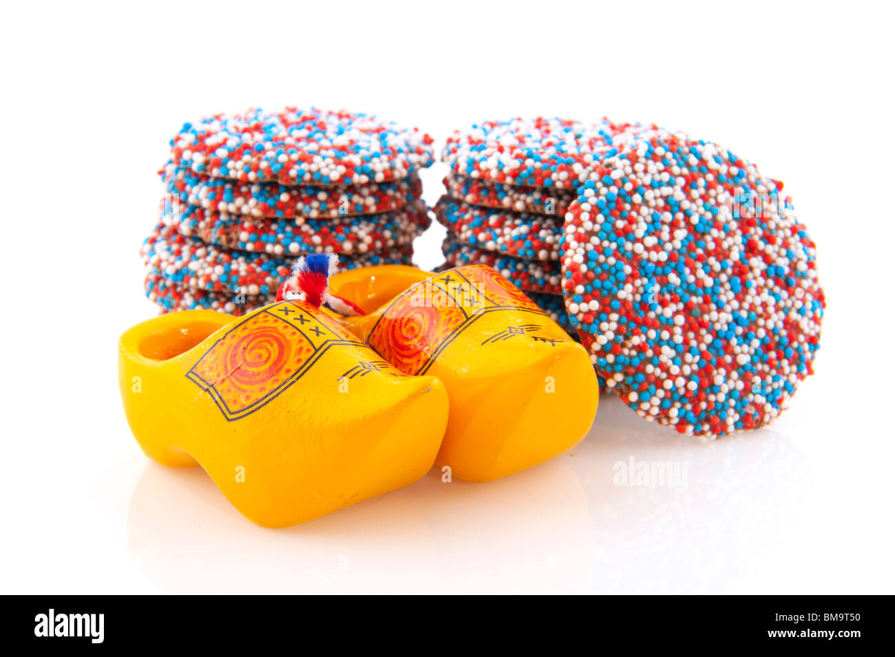 Dutch chocolat candy in colors of the flag with clogs Stock Photo - Alamy