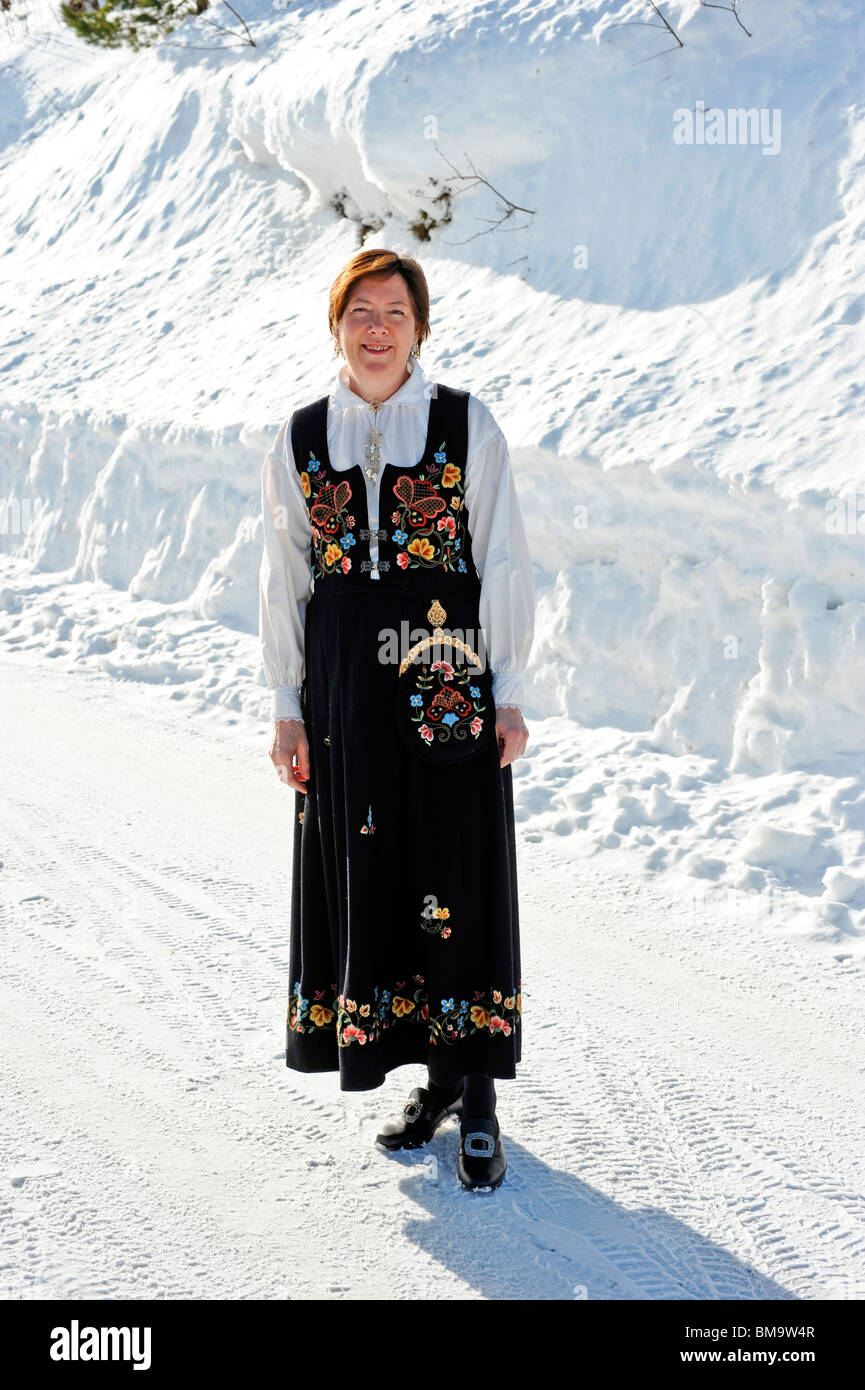 Local woman in Norwegian National Costume on a winters day Stock Photo - Alamy