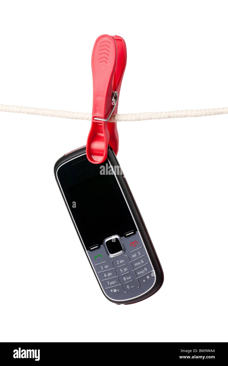 the cellphone hanging on clothesline Stock Photo - Alamy