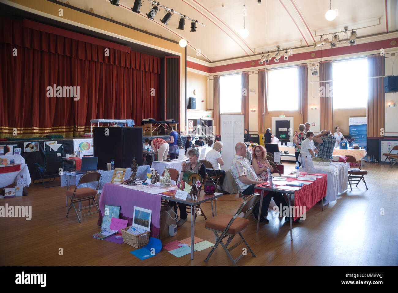 Alternative health Living Well fair in hall at Kelso Scotland Stock ...