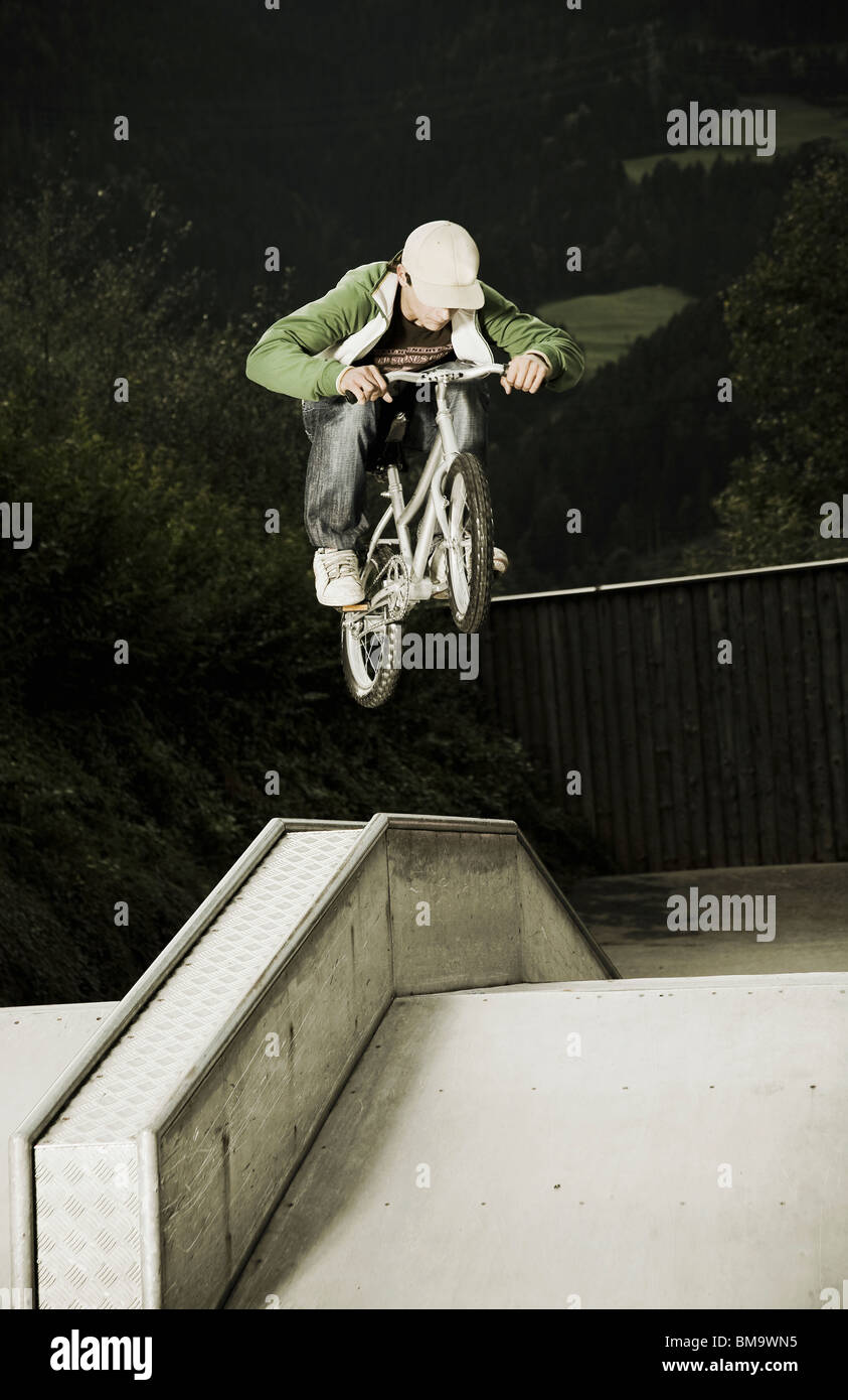 BMX rider in mid-air Stock Photo - Alamy