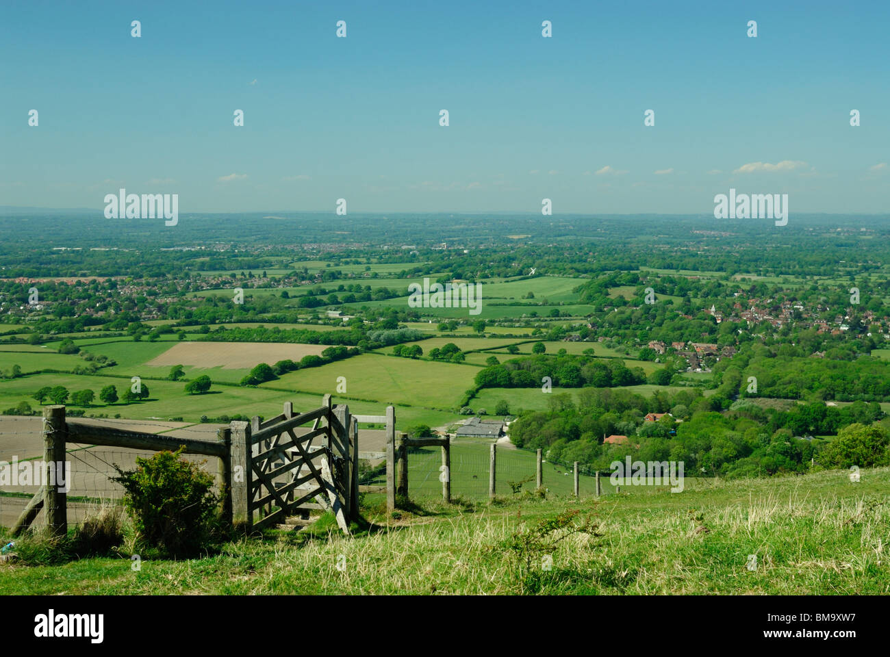 A view of the English countryside from the Ditchling Beacon in Sussex ...