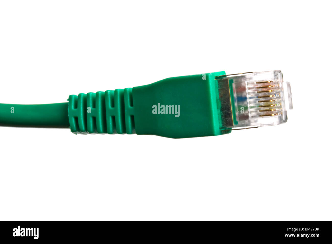 Green network plug isolated on white background Stock Photo - Alamy