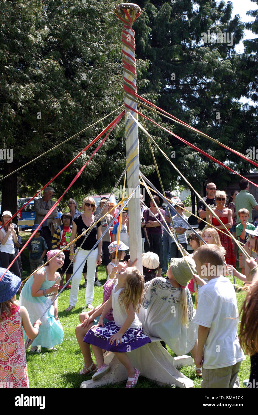 Children dancing the Maypole at a School Summer Fete Stock Photo - Alamy