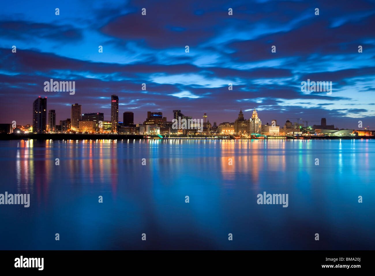 Evening[Liverpool Waterfront]view of famous[world heritage site ...