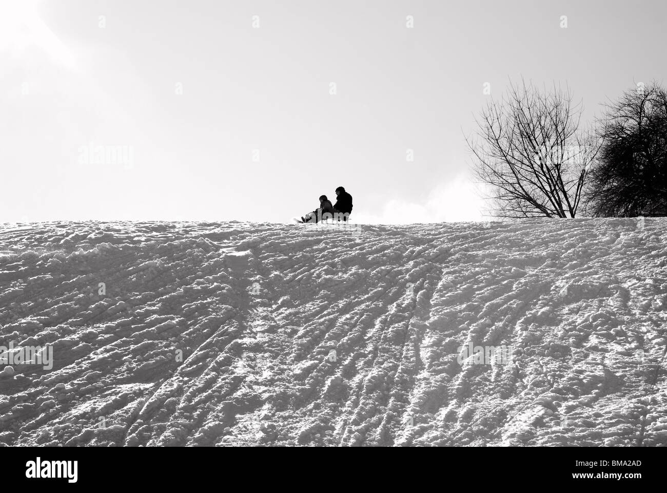 Action Scene of Sleigh Riding with Father and Son Stock Photo - Alamy