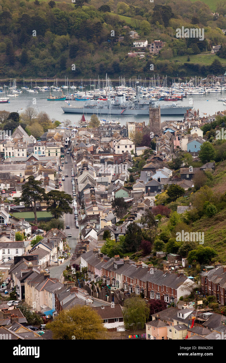 UK, England, Devon, Dartmouth, elevated view of town,Type 23 Navy ...