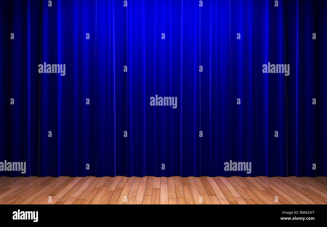 blue velvet curtain opening scene made in 3d Stock Photo - Alamy