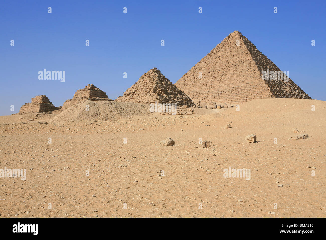 The pyramid of Pharaoh Menkaure and the three Queens' pyramids in Giza ...