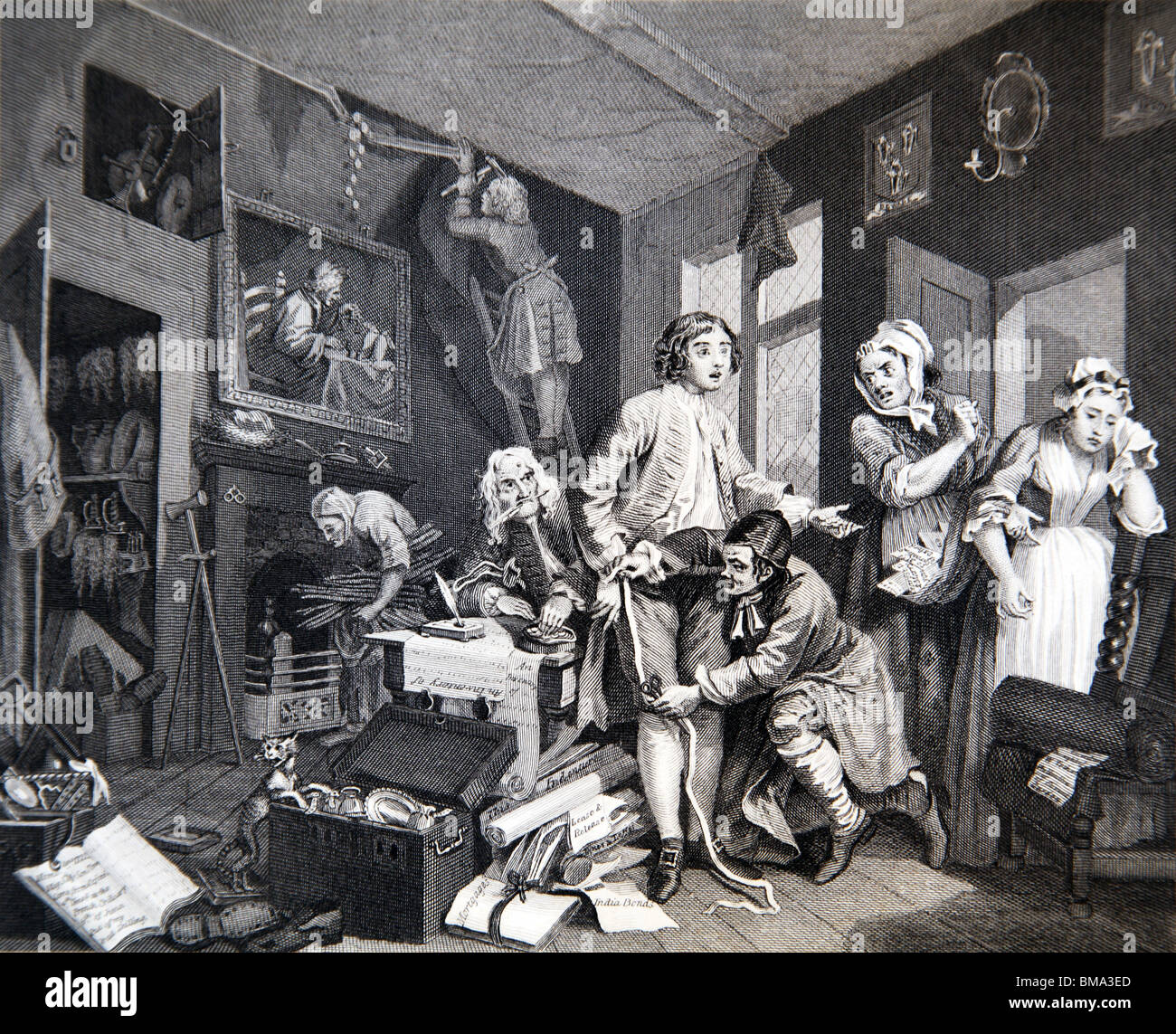 Engraving from the original painting by William Hogarth; A Rake's ...