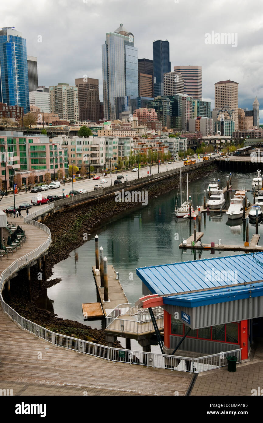 The dramatic Seattle, Washington skyline as seen from pier 66 on the ...