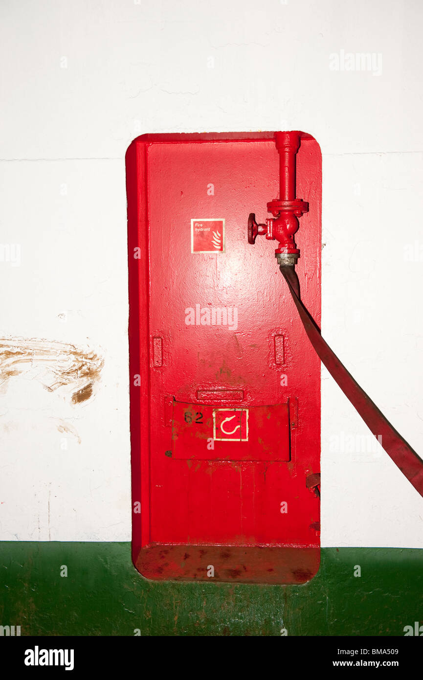 Fire hose point on cross channel ferry Stock Photo - Alamy