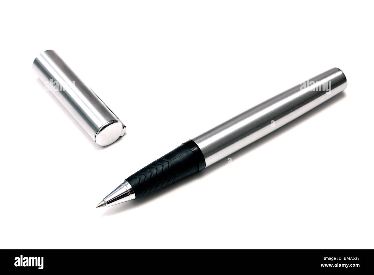 Silver ballpoint pen isolated on white background Stock Photo - Alamy
