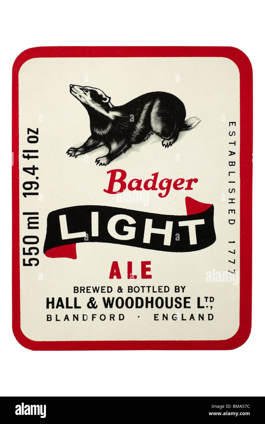 Hall & Woodhouse (Badger) Light Ale bottle label - date unknown Stock ...
