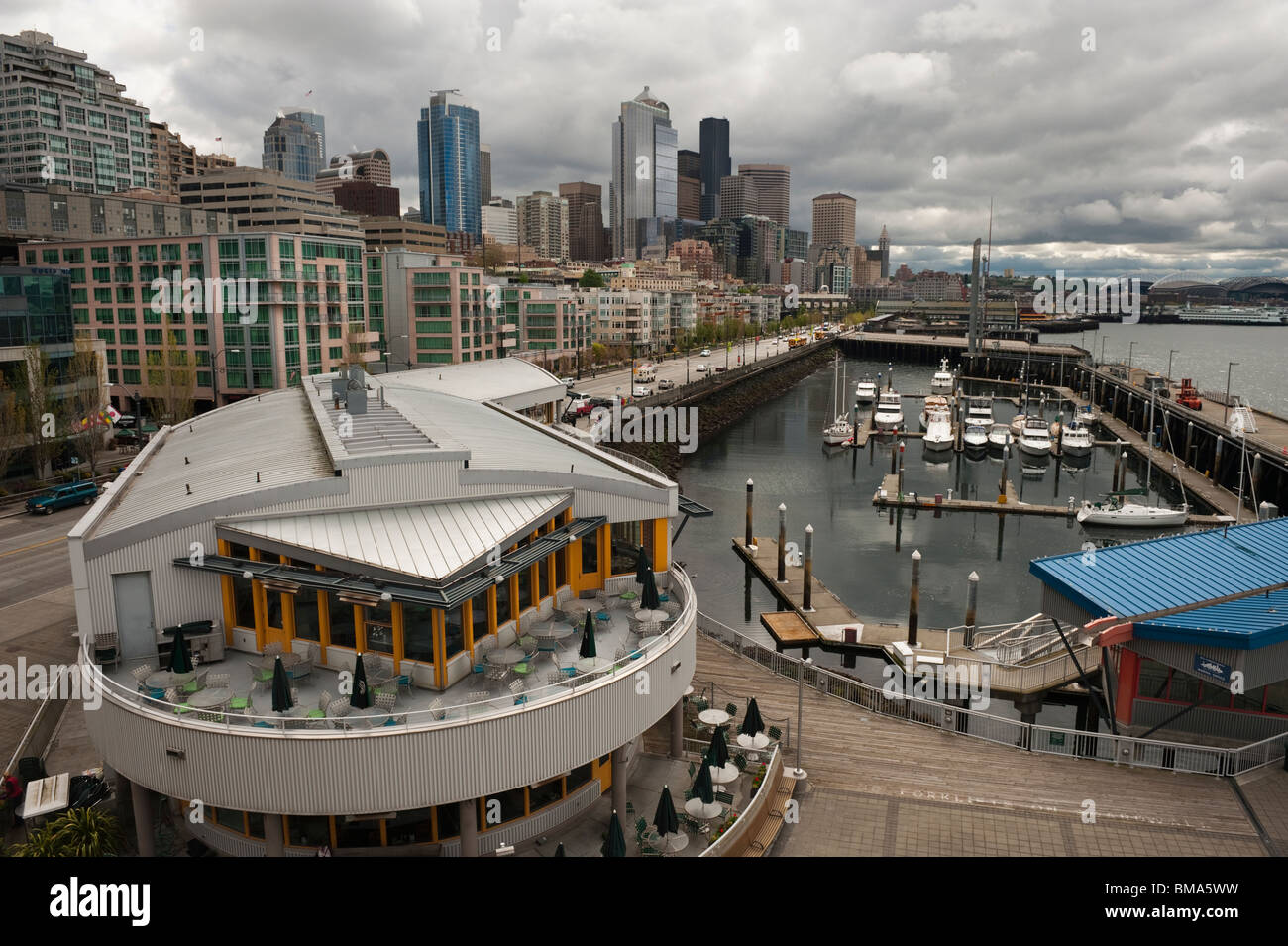 The dramatic Seattle, Washington skyline as seen from pier 66 on the ...