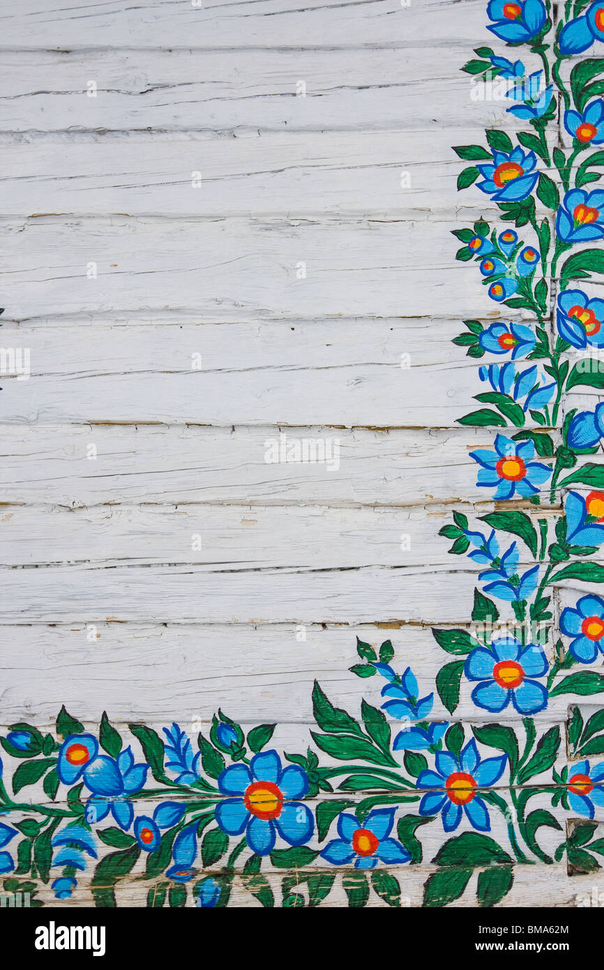 Old plank with floral folk motive Stock Photo - Alamy