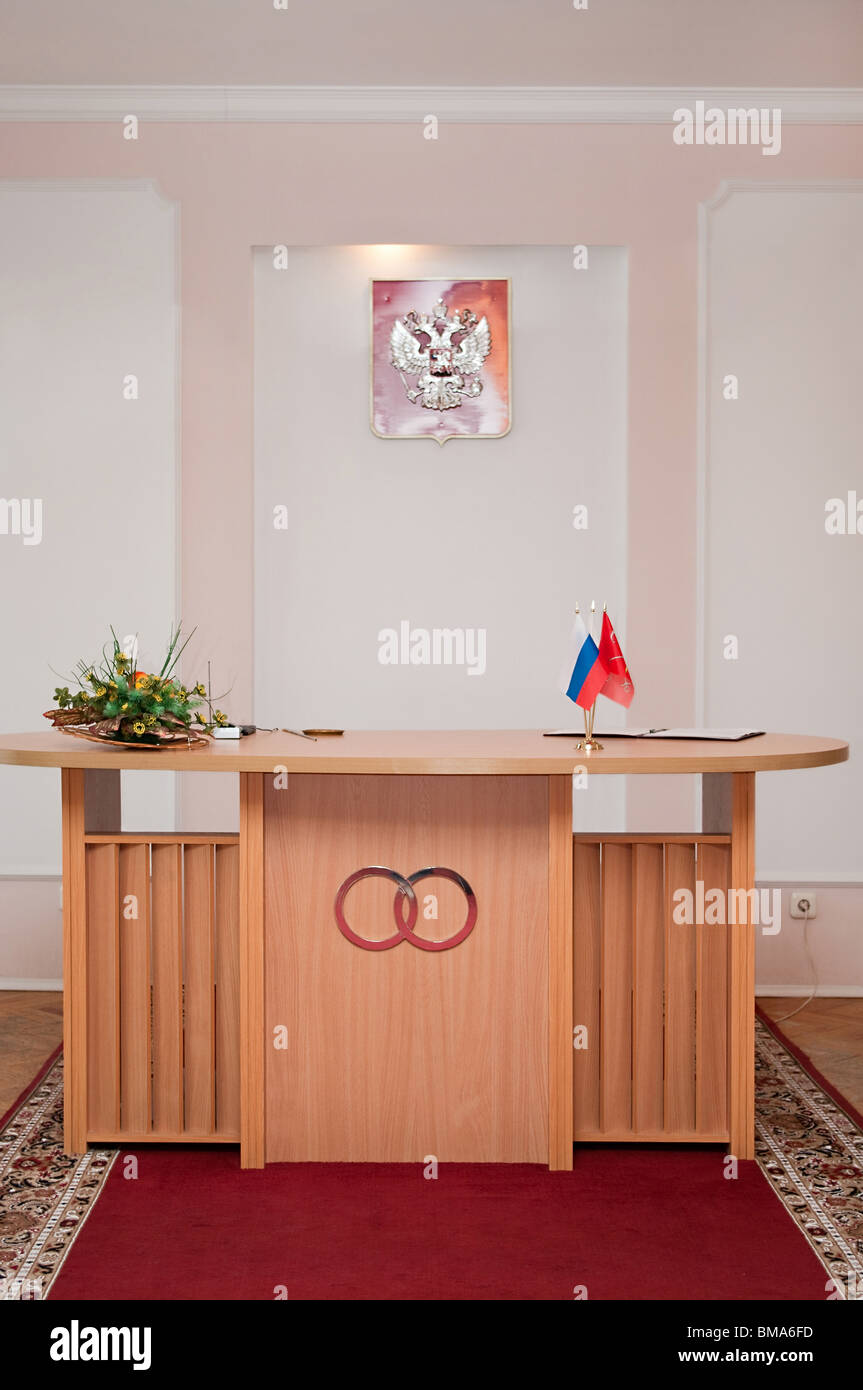 Russian wedding ceremonial table with national attributes: flags, the ...