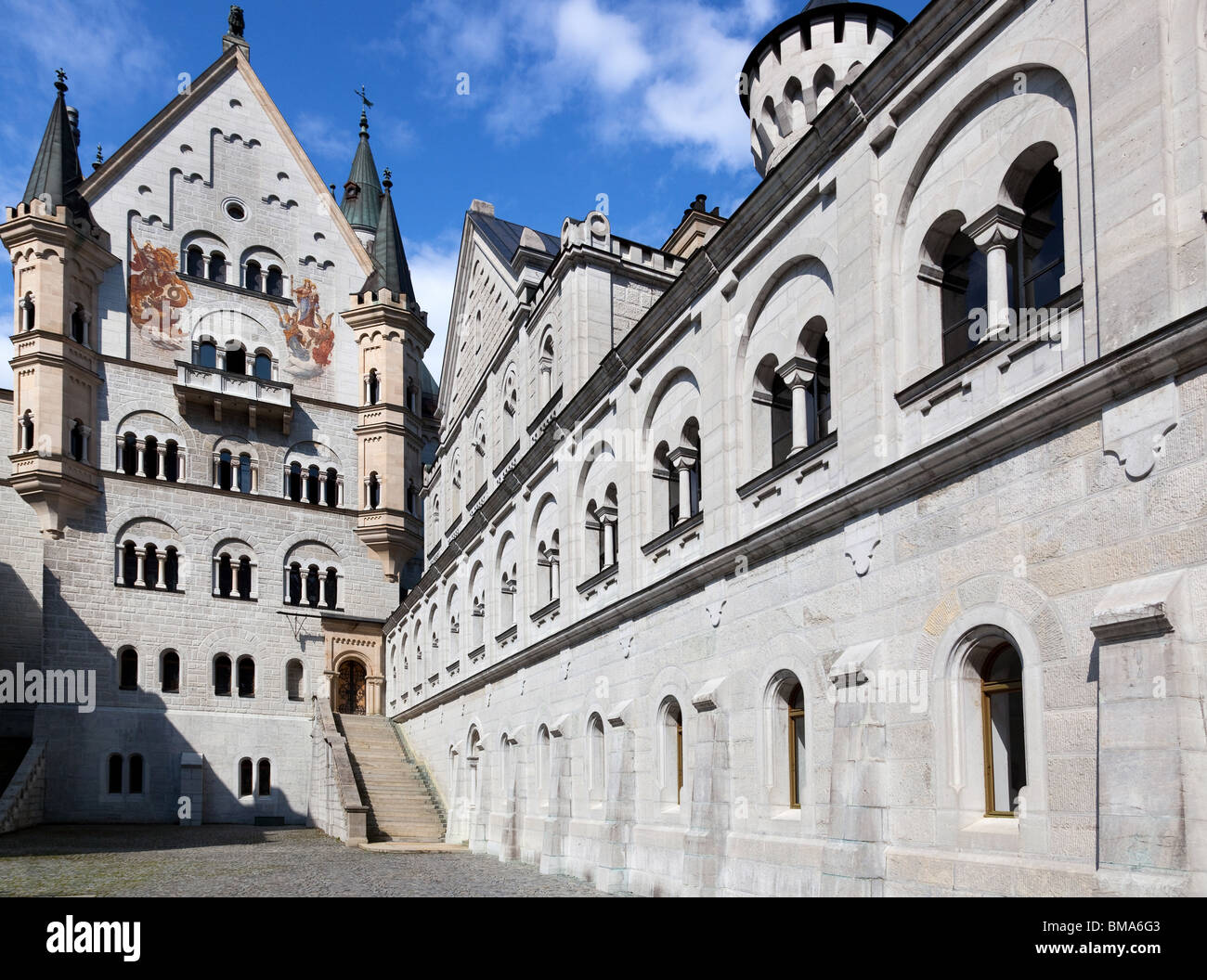 Neuschwanstein castle in Germany. Wide angle view Stock Photo - Alamy