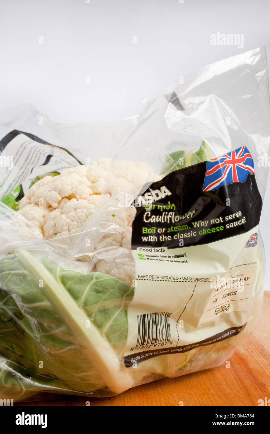 A fresh cauliflower in a plastic bag Stock Photo - Alamy