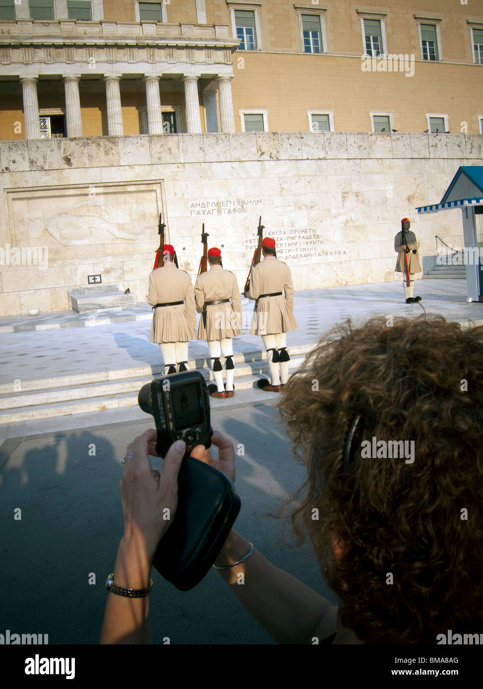 Athens, Greece. Evzone guards at the Tomb of the Unknown Soldier. Greek ...