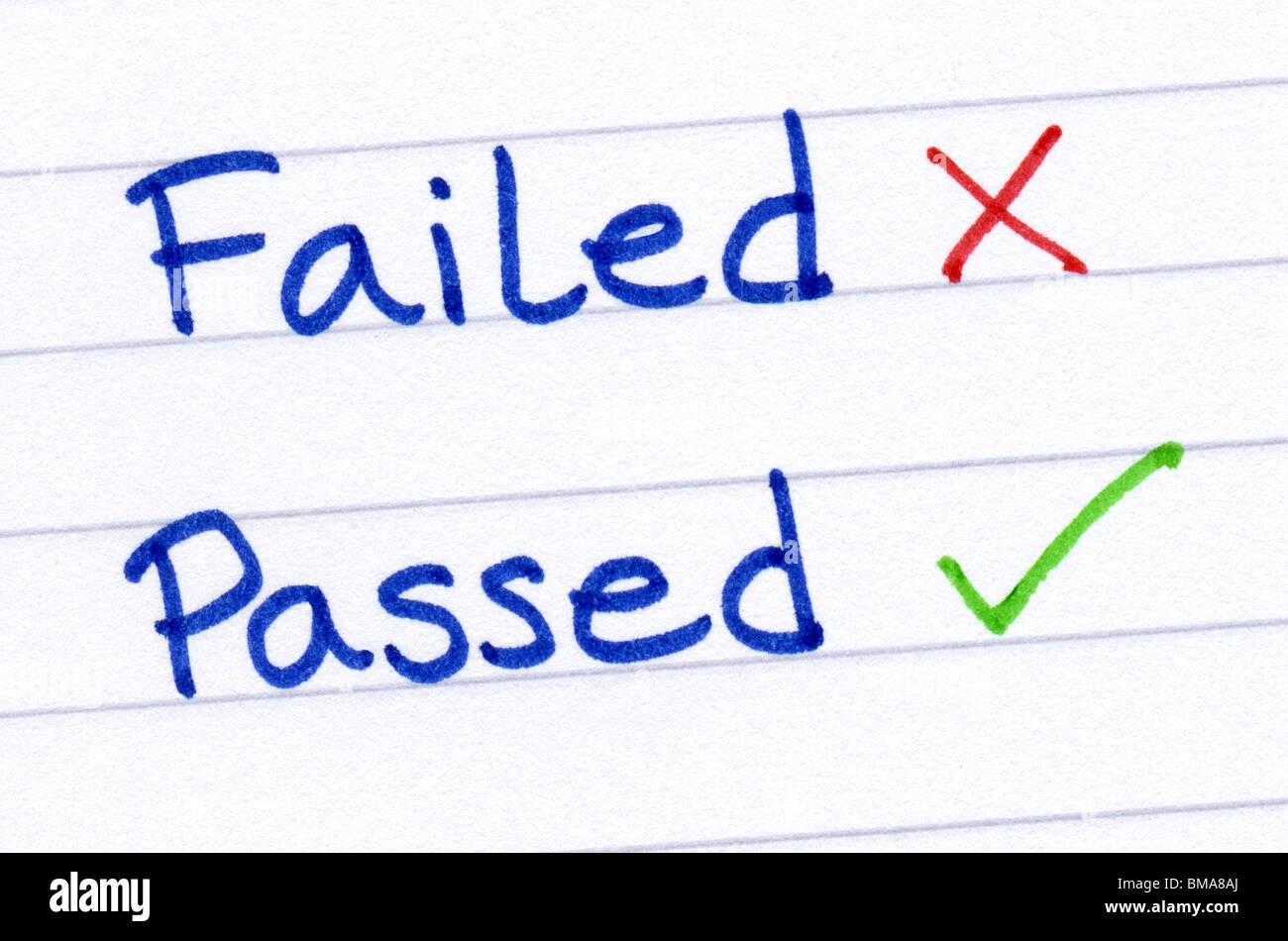 Failed and passed written on white paper Stock Photo - Alamy