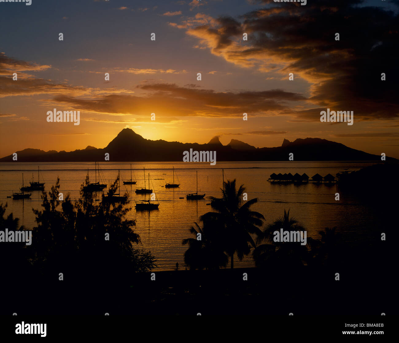 Sunset of Moorea Island, Tahiti Stock Photo - Alamy