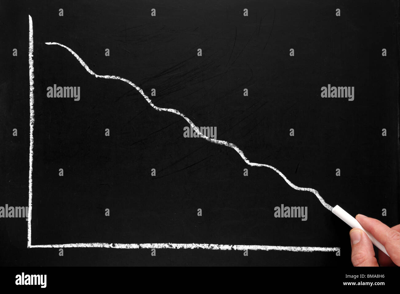 Drawing a declining profit chart on a blackboard Stock Photo - Alamy