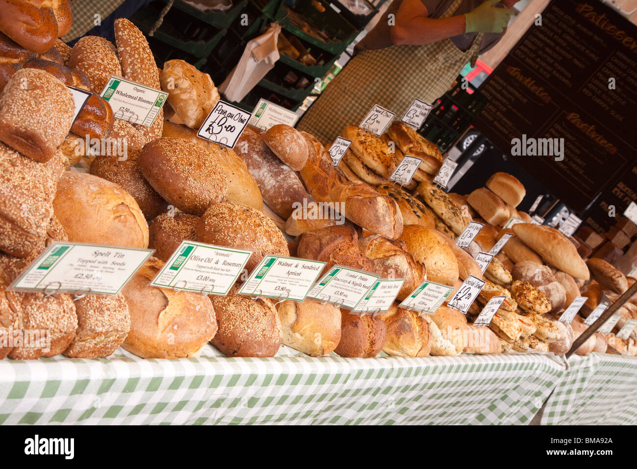 Market stall in St Albans selling bread and cakes Stock Photo - Alamy
