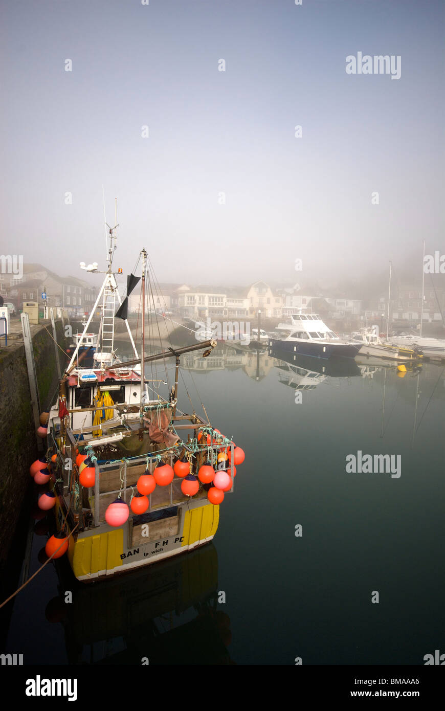 Padstow Cornwall UK Harbor Harbour Quay Marina Mist Fishing Boats Stock ...