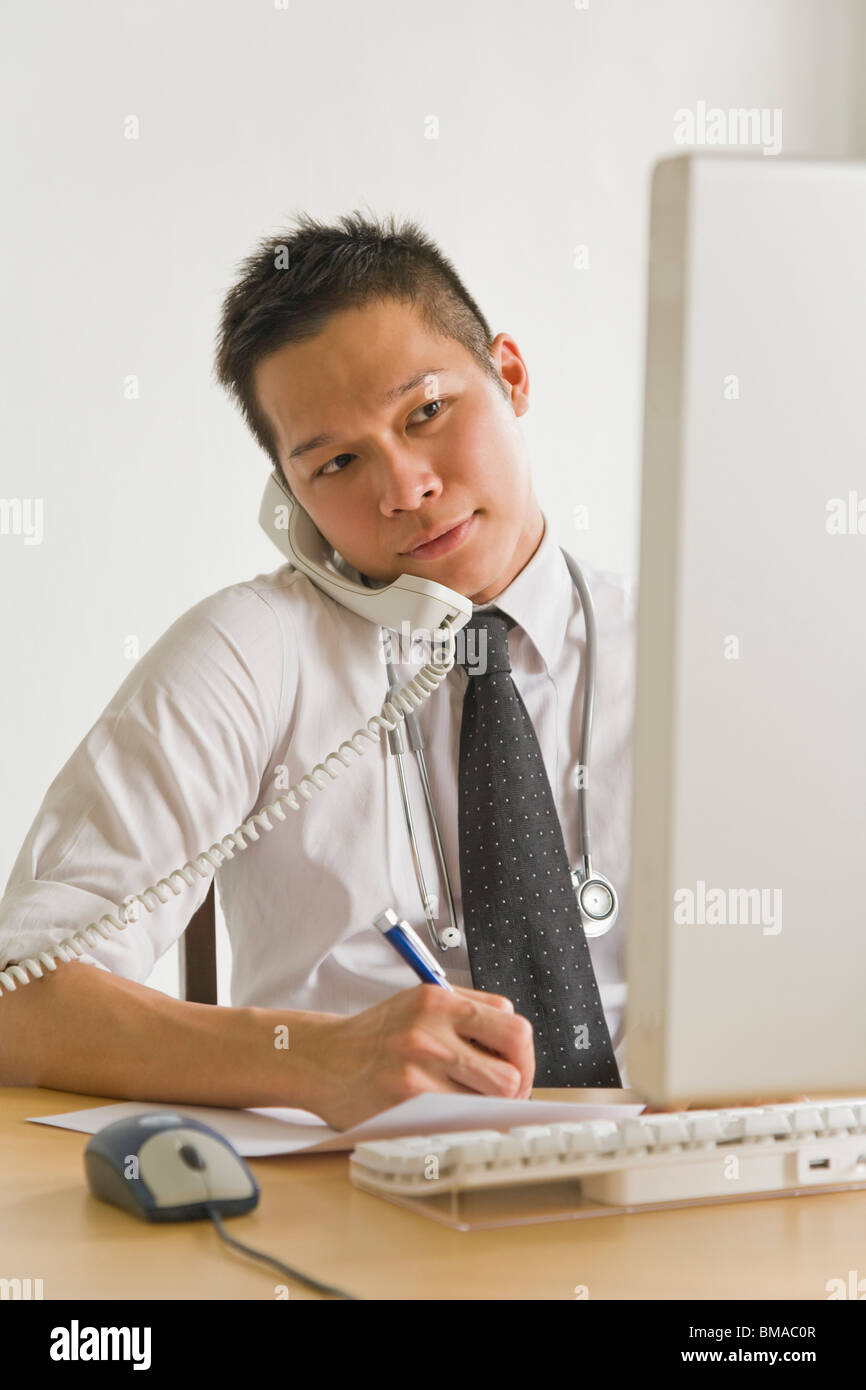 Computer for adult human being male with technical pen hi-res stock ...