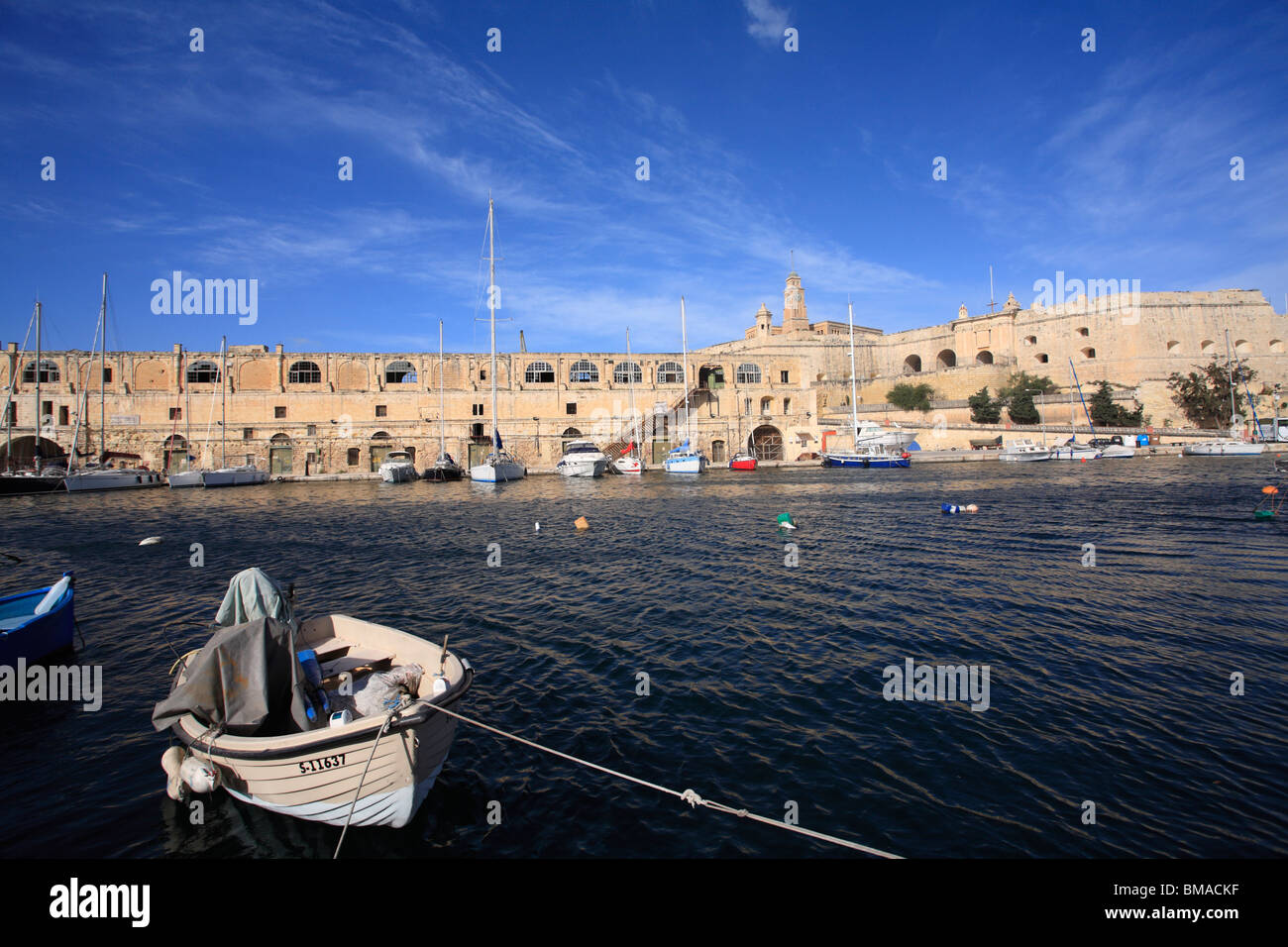 A harbour scene, Dockyard Creek, just off the Grand Harbour, Valletta ...