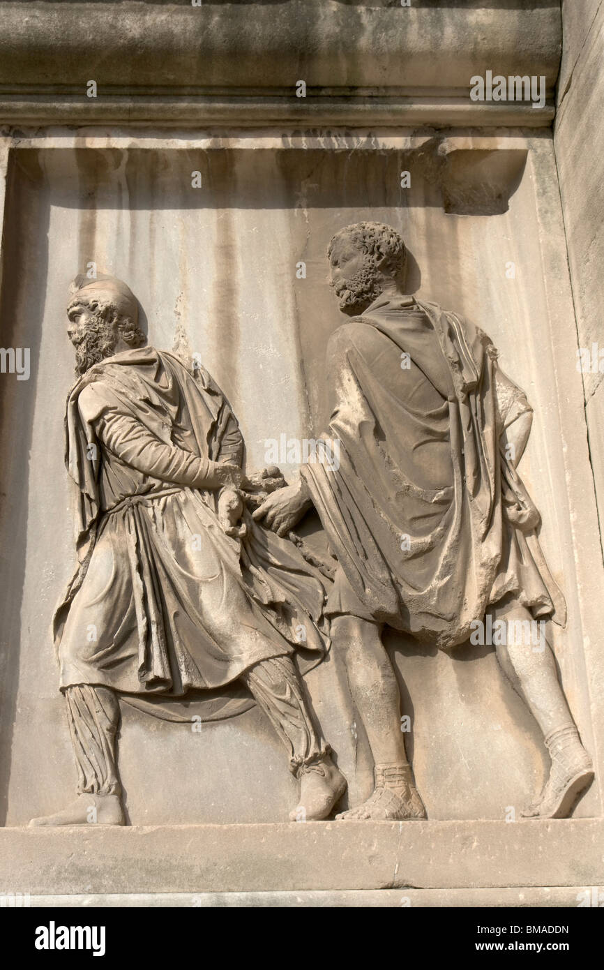 Rome, Italy. Bas-relief showing a Roman soldier and a Parthian prisoner ...