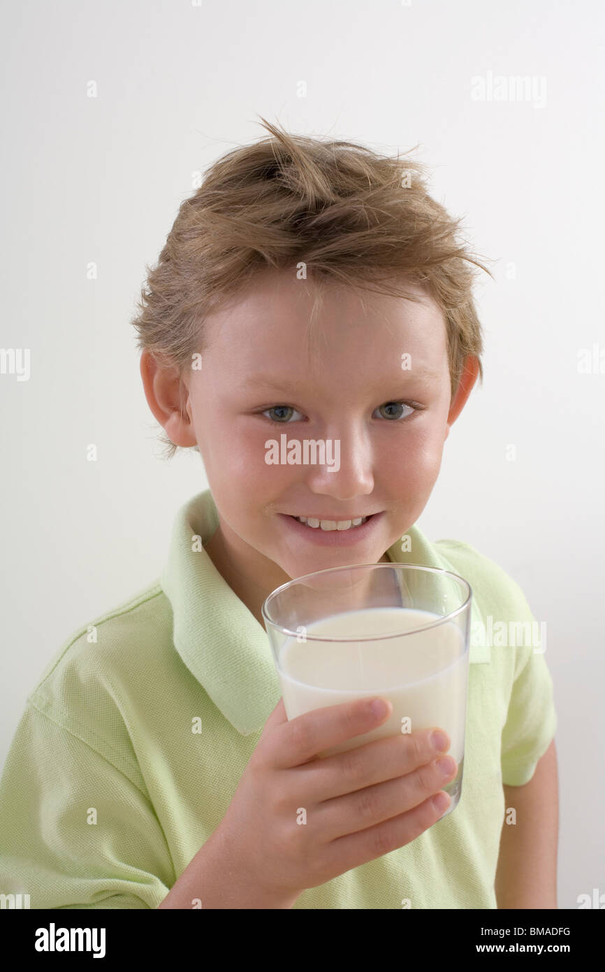 Boy Drinking Milk Stock Photo - Alamy