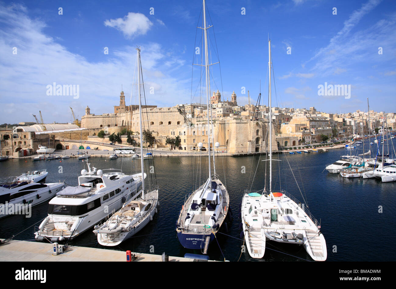 A harbour scene, Dockyard Creek, just off the Grand Harbour, Valletta ...