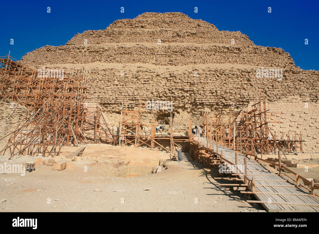 Restoration of the world famous Step pyramid of Djoser in Saqqara ...
