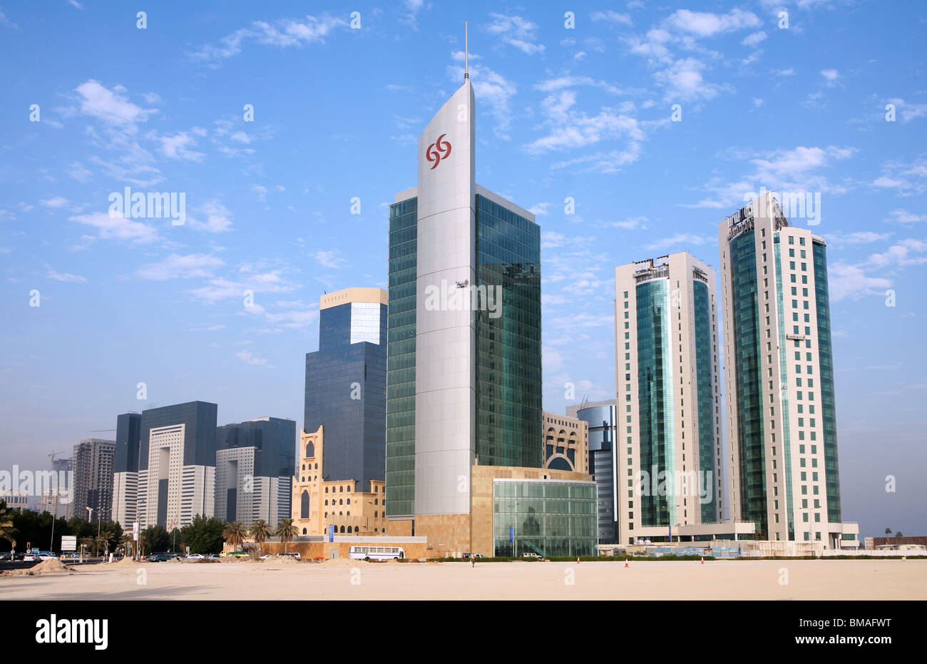 The Commercialbank (CBQ) headquarters building (centre) and other ...