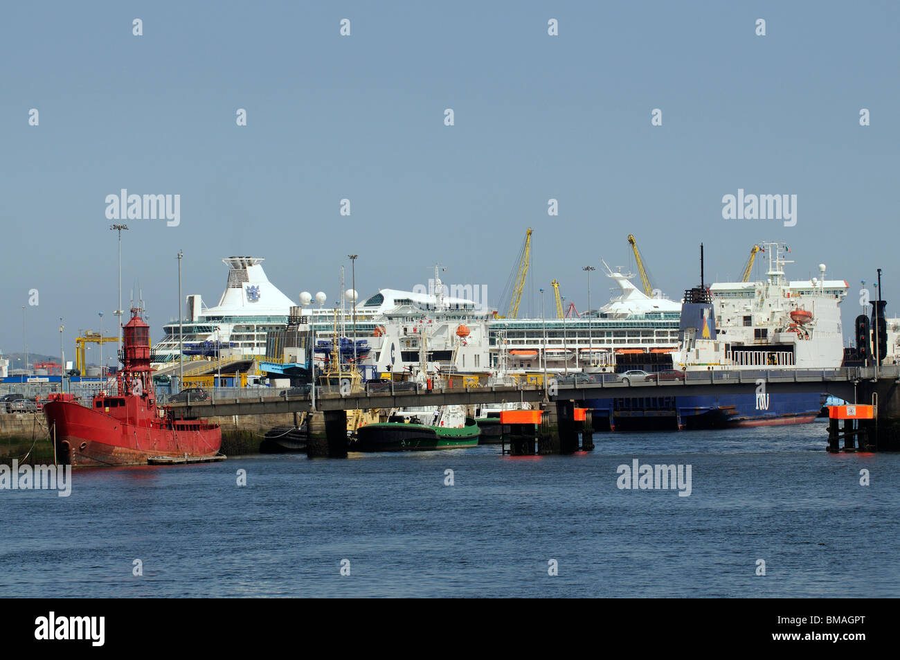 Dublin Port and the East Link Bridge seen from the River Liffey Stock ...